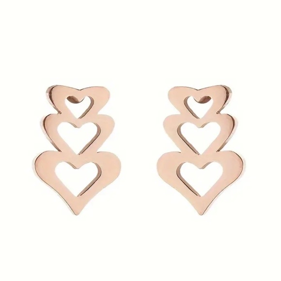 Jewelry | Triple Stack Laser Cut Hearts Heart Rose Gold Toned Stud ...
